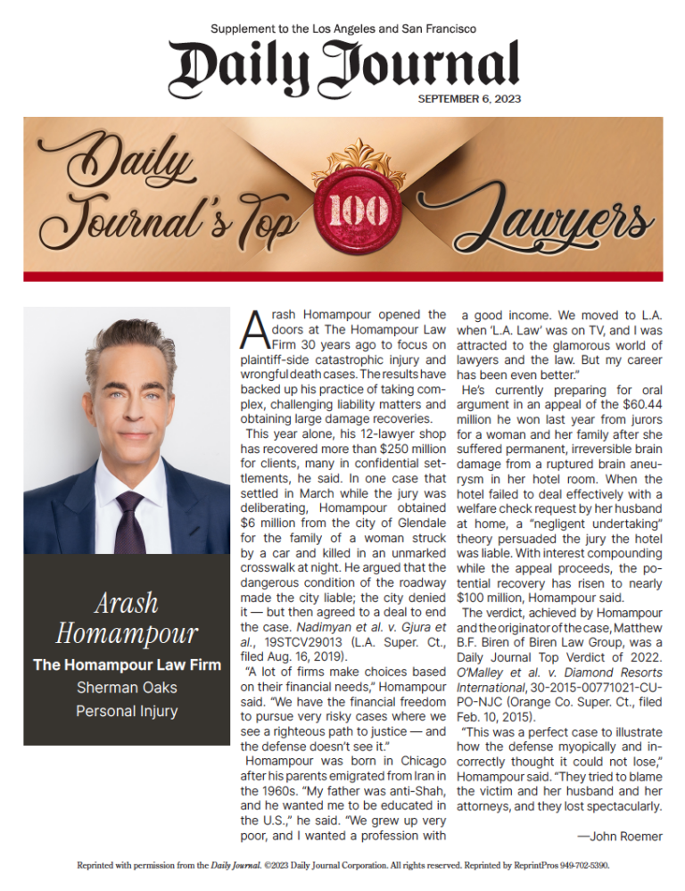 Arash Homampour: 2023 Daily Journal's Top 100 Lawyers In California ...